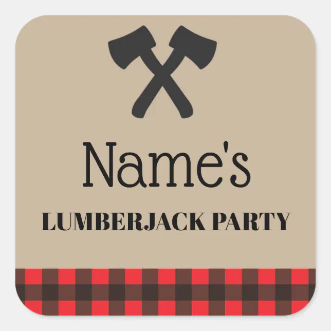 Lumberjack Plaid Red Label Birthday Party Stickers | Zazzle