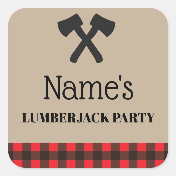 Lumberjack Plaid Red Label Birthday Party Stickers | Zazzle