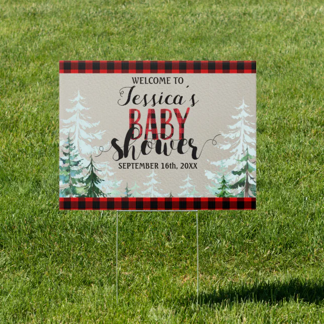 Lumberjack Red Plaid Baby Shower Welcome Sign | Zazzle