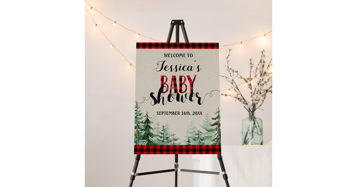Lumberjack Red Plaid Baby Shower Welcome Sign | Zazzle
