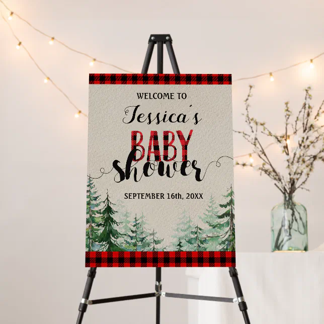 Lumberjack Red Plaid Baby Shower Welcome Sign | Zazzle