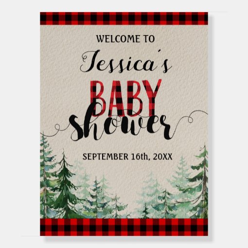 Lumberjack Red Plaid Baby Shower Welcome Sign | Zazzle