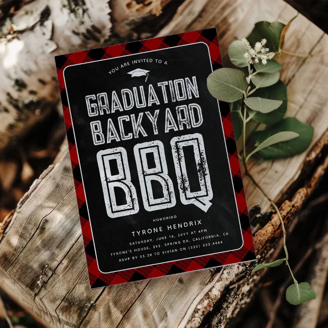 Lumberjack Red Plaid Backyard BBQ Graduation Party Invitation | Zazzle