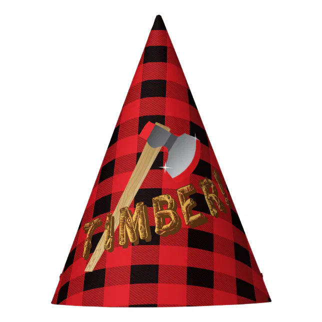 Lumberjack red plaid Birthday Party Hat | Zazzle