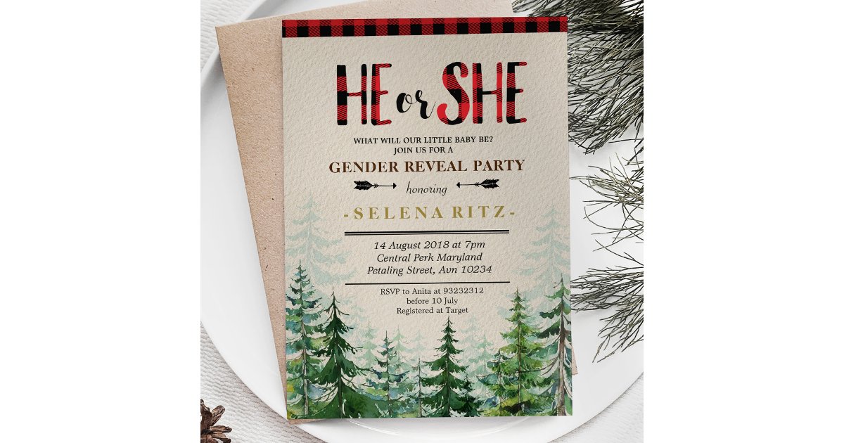 Lumberjack Red Plaid Gender Reveal Invite | Zazzle