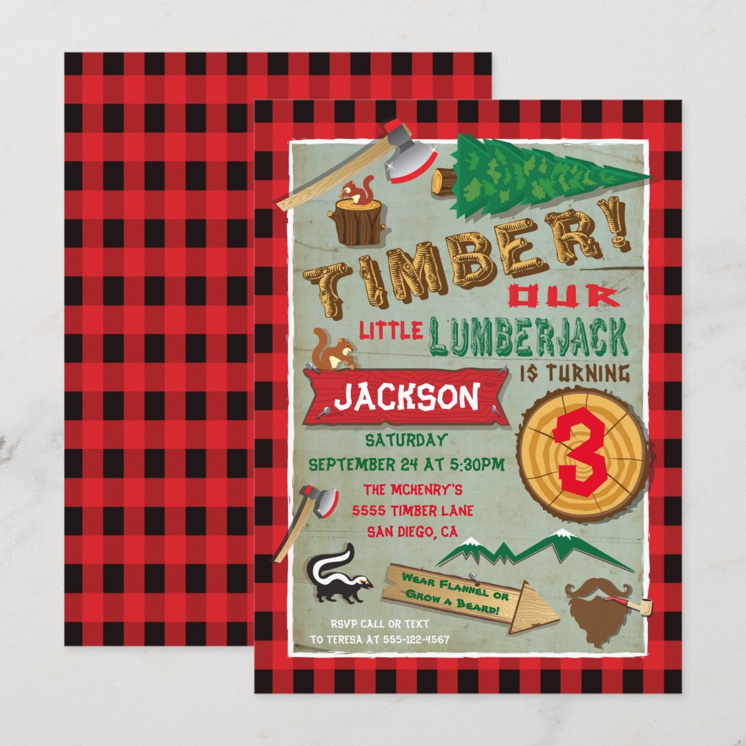 Lumberjack Rustic Woodland Birthday Invitation | Zazzle