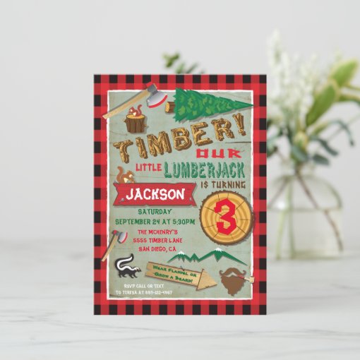 Lumberjack Rustic Woodland Birthday Invitation | Zazzle