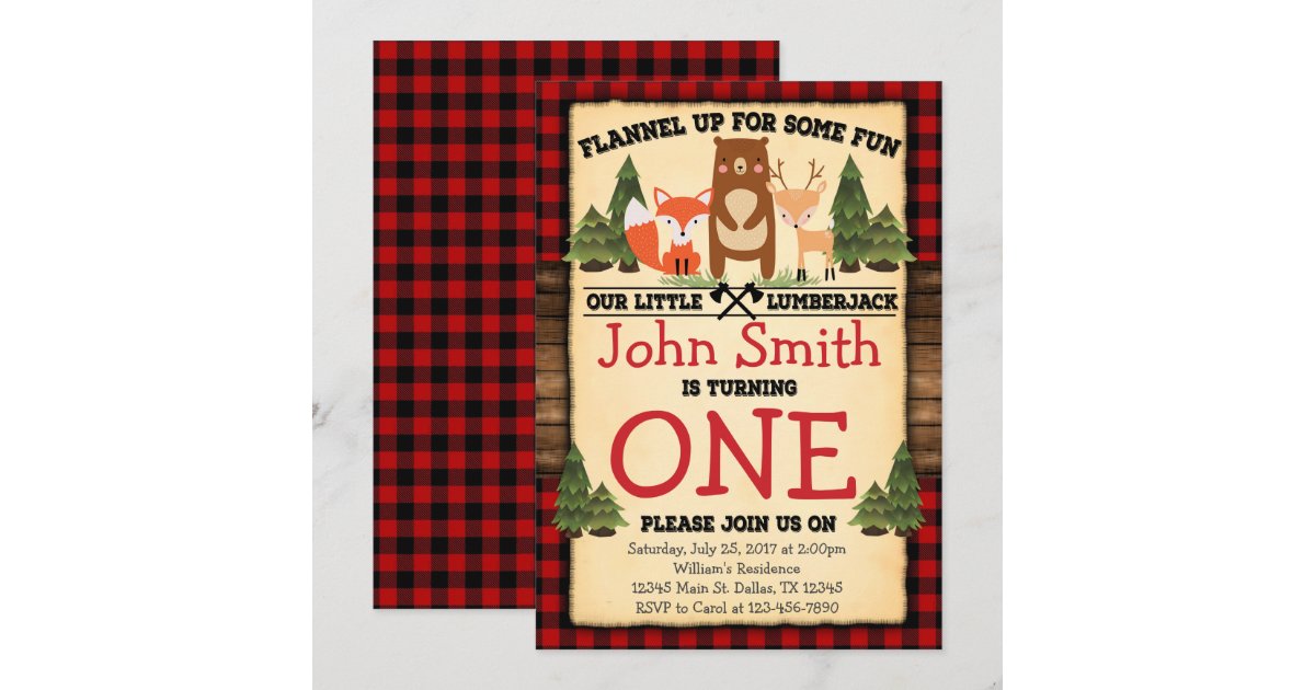 Lumberjack Woodland Birthday Party Invitation | Zazzle