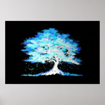 Luminescent Blue Tree Poster | Zazzle