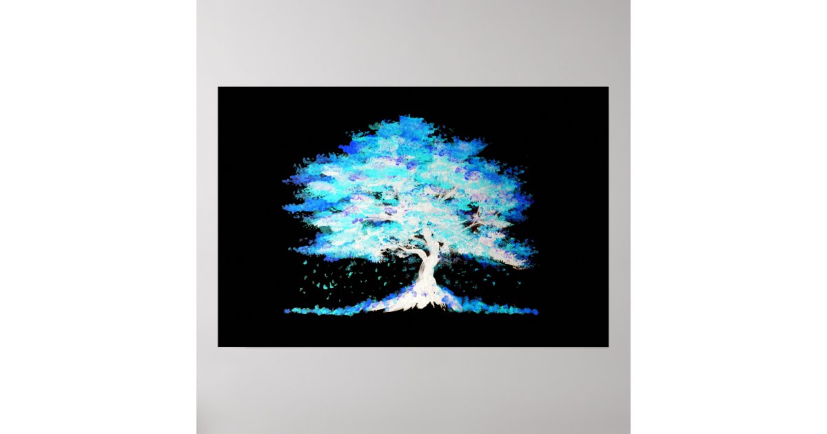 Luminescent Blue Tree Poster | Zazzle