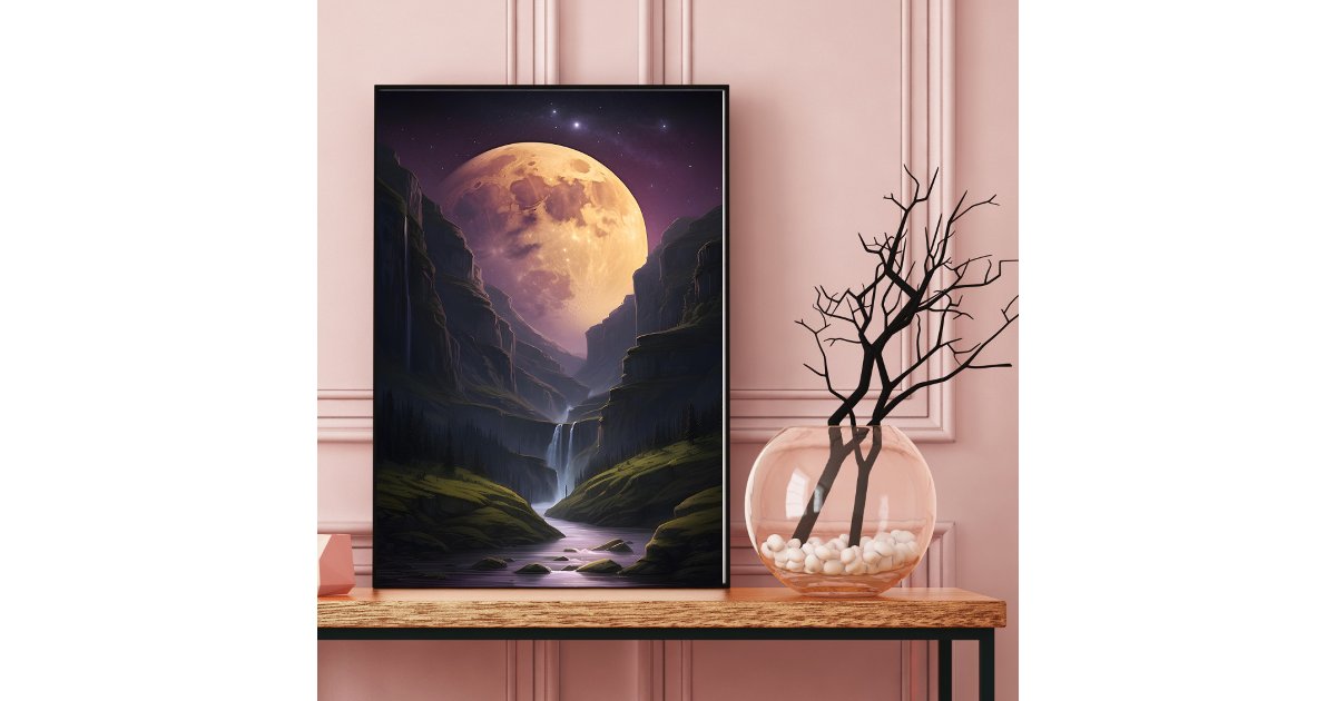 Luminous Glow Moon Mountain Scape Poster | Zazzle