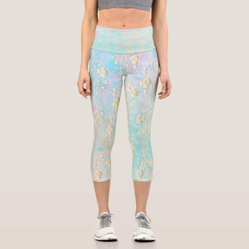 Luminous Gold Floral on Pastels Capris | Zazzle