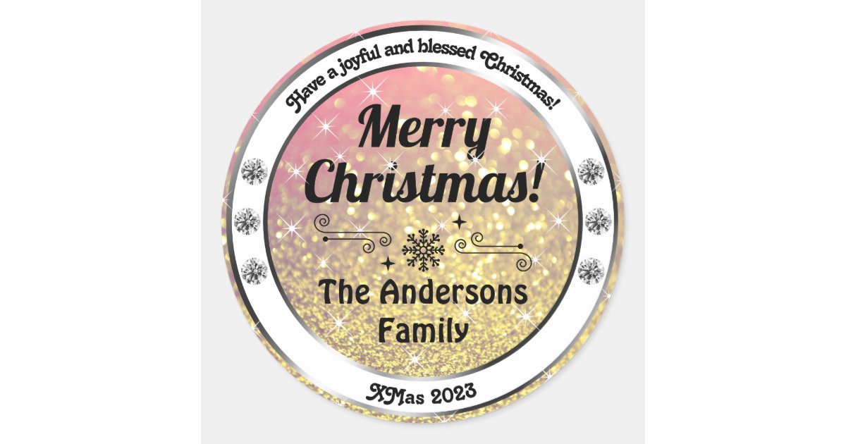 Luminous Golden Sparkle Glitter Christmas Labels | Zazzle