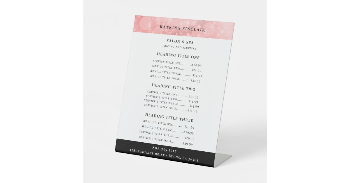 Luminous Pink Bokeh Business Services Pricing Pedestal Sign | Zazzle