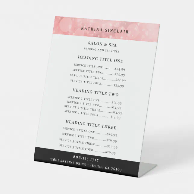 Luminous Pink Bokeh Business Services Pricing Pedestal Sign | Zazzle