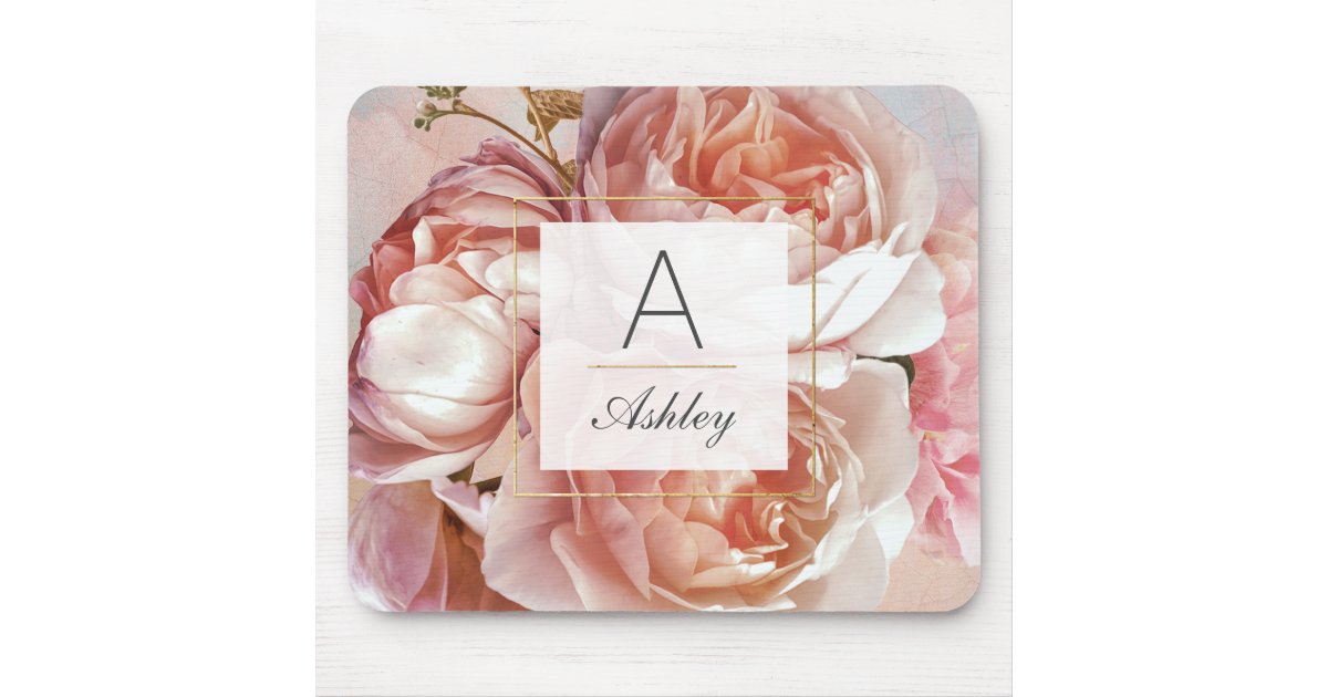 LUMINOUS ROSE Elegant Modern Floral Monogram Mouse Pad | Zazzle.com