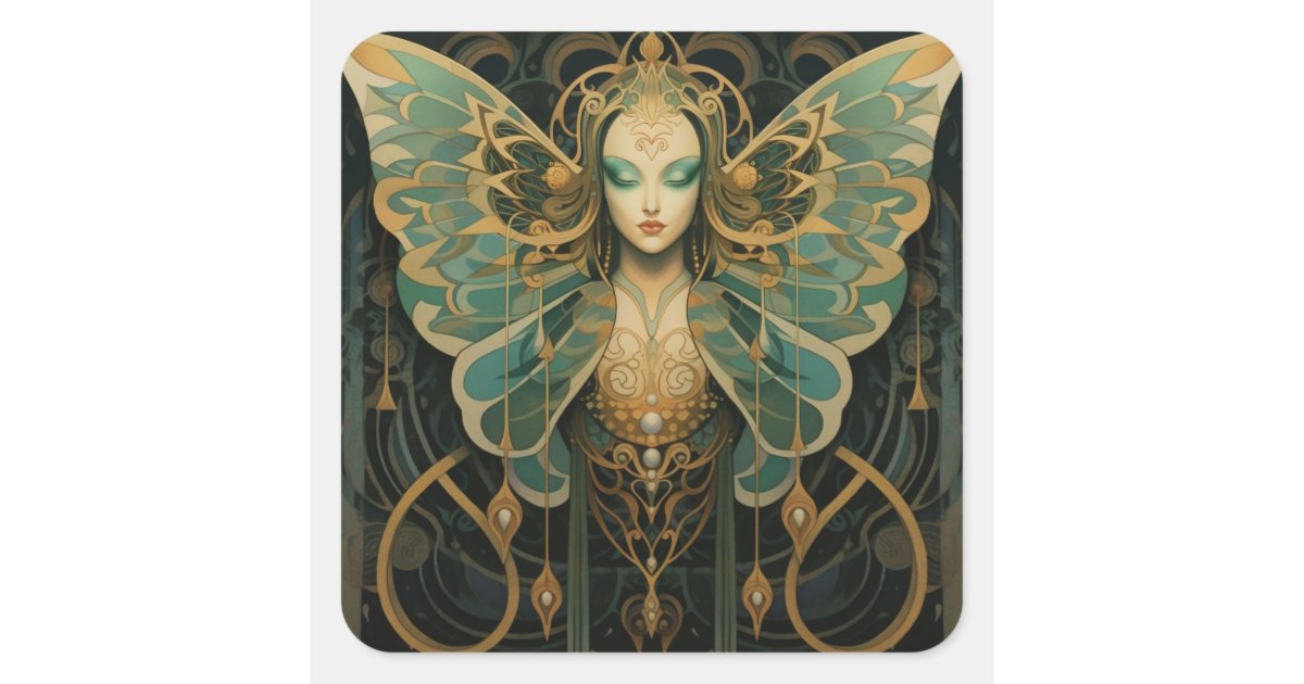 Luna moth goddess square sticker | Zazzle