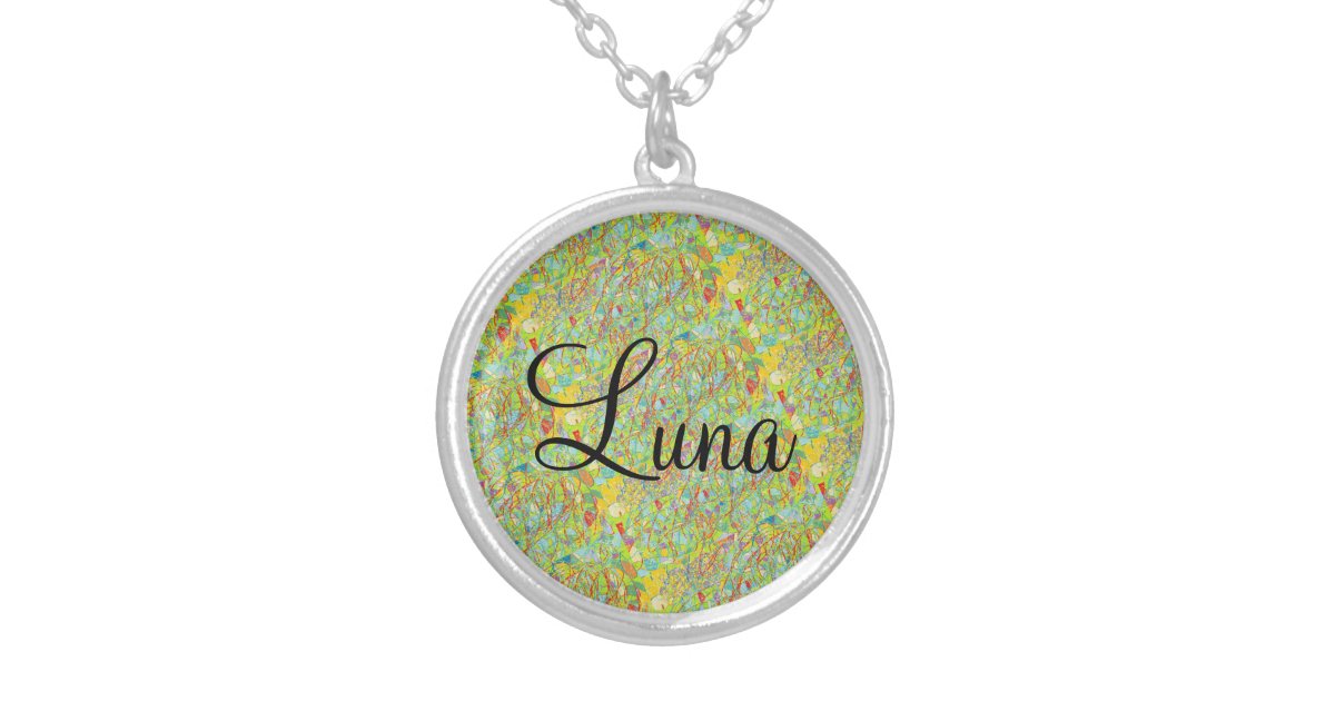 Luna script girl name abstract art background silver plated necklace ...