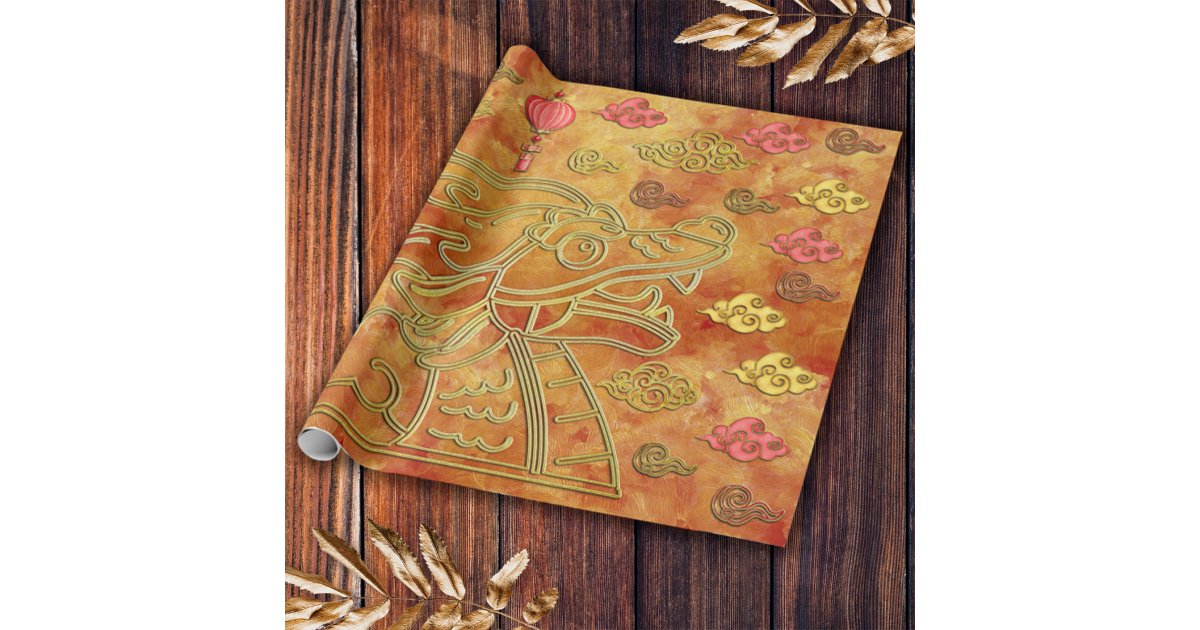 Lunar Chinese Red Gold New Year of the Dragon 2024 Wrapping Paper | Zazzle