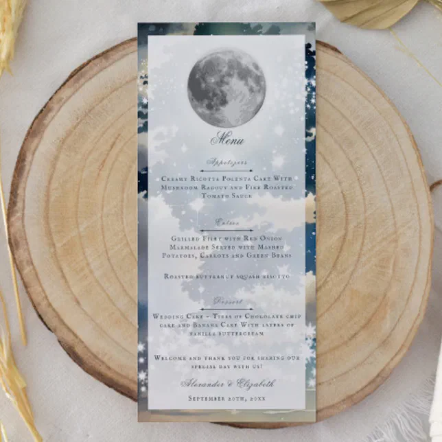 Lunar Night Sky Wedding Menu | Zazzle