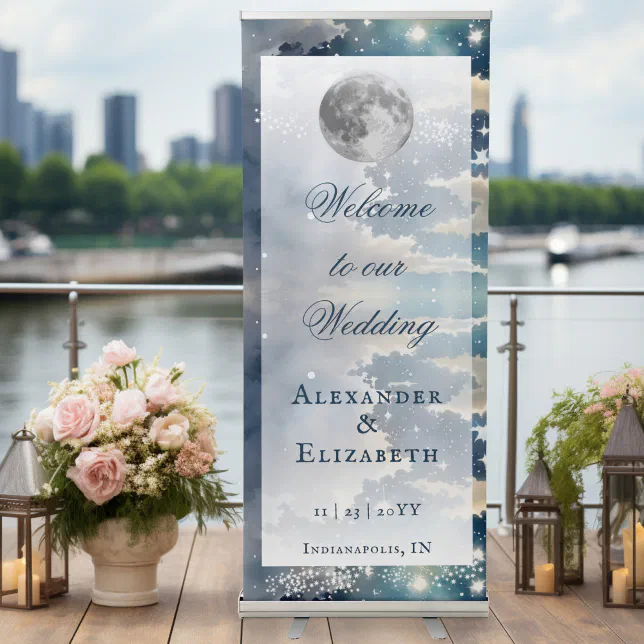 Lunar Night Sky Wedding Welcome Retractable Banner | Zazzle