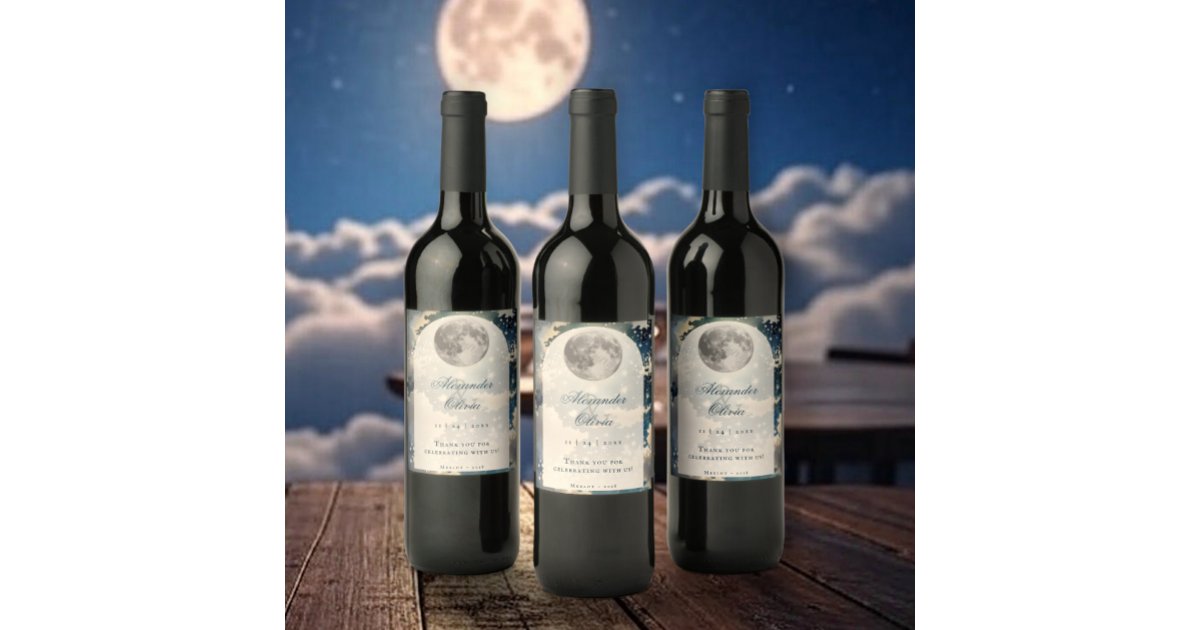 Lunar Night Sky Wedding Wine Label | Zazzle