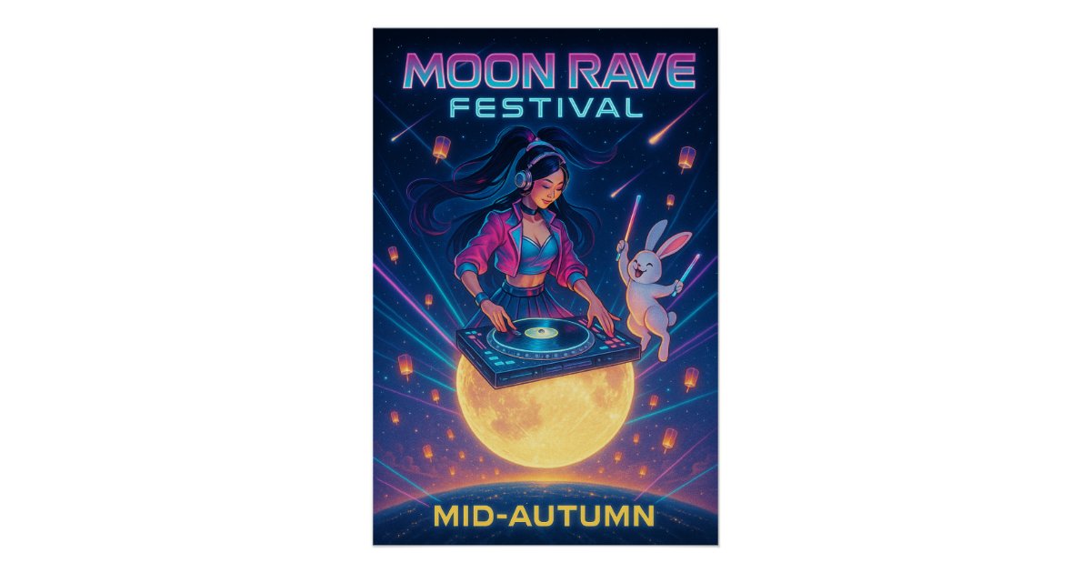 Lunar Rave – Moon Rabbit & K-pop Chang’e Poster | Zazzle