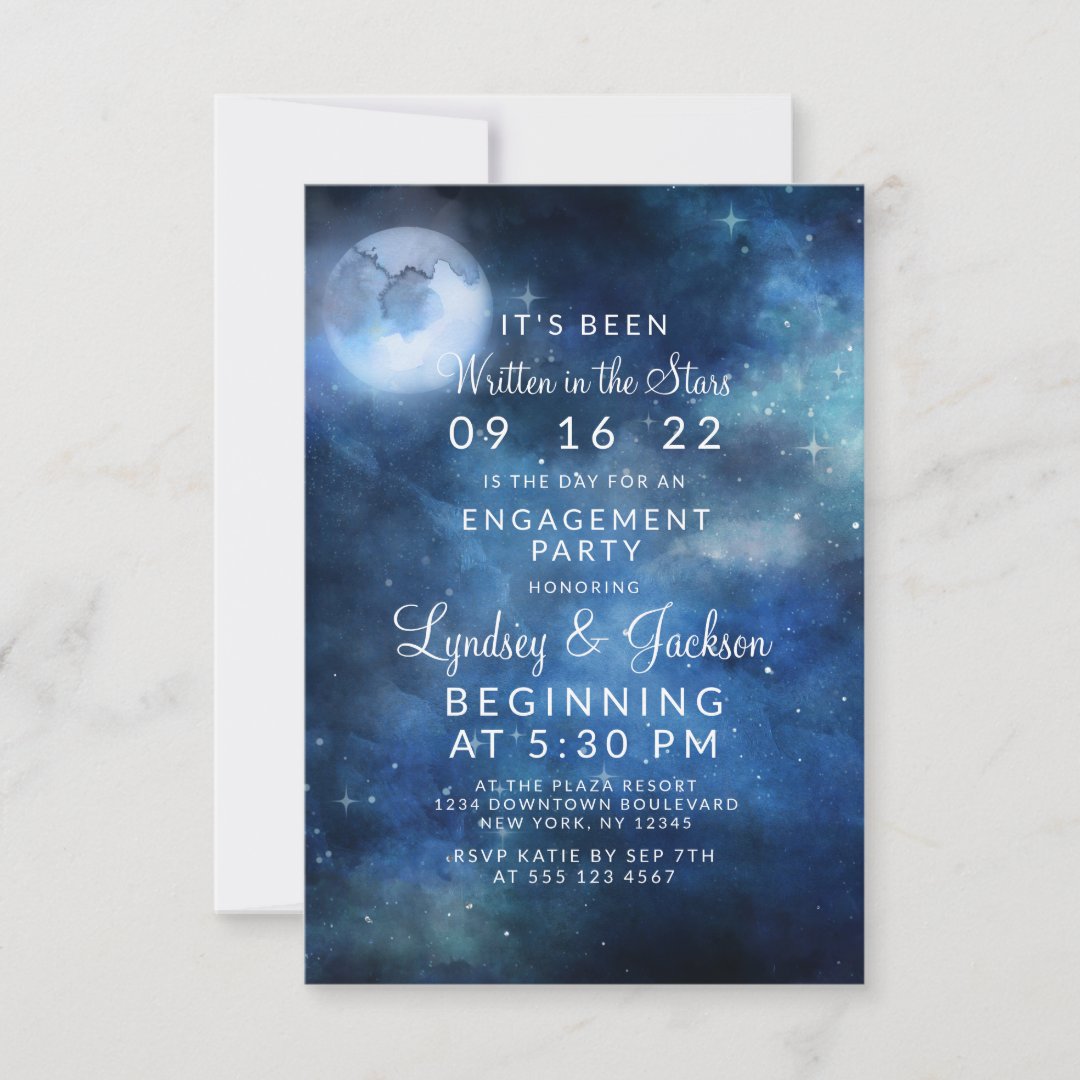 Lunar Sky Full Moon Celestial Engagement Party Invitation | Zazzle