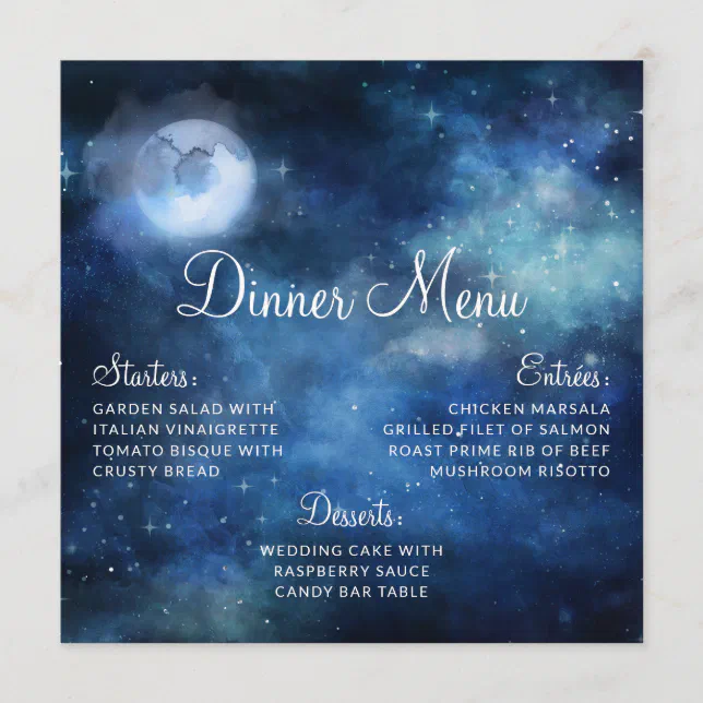 Lunar Sky Full Moon Celestial Galaxy Square Dinner Menu | Zazzle
