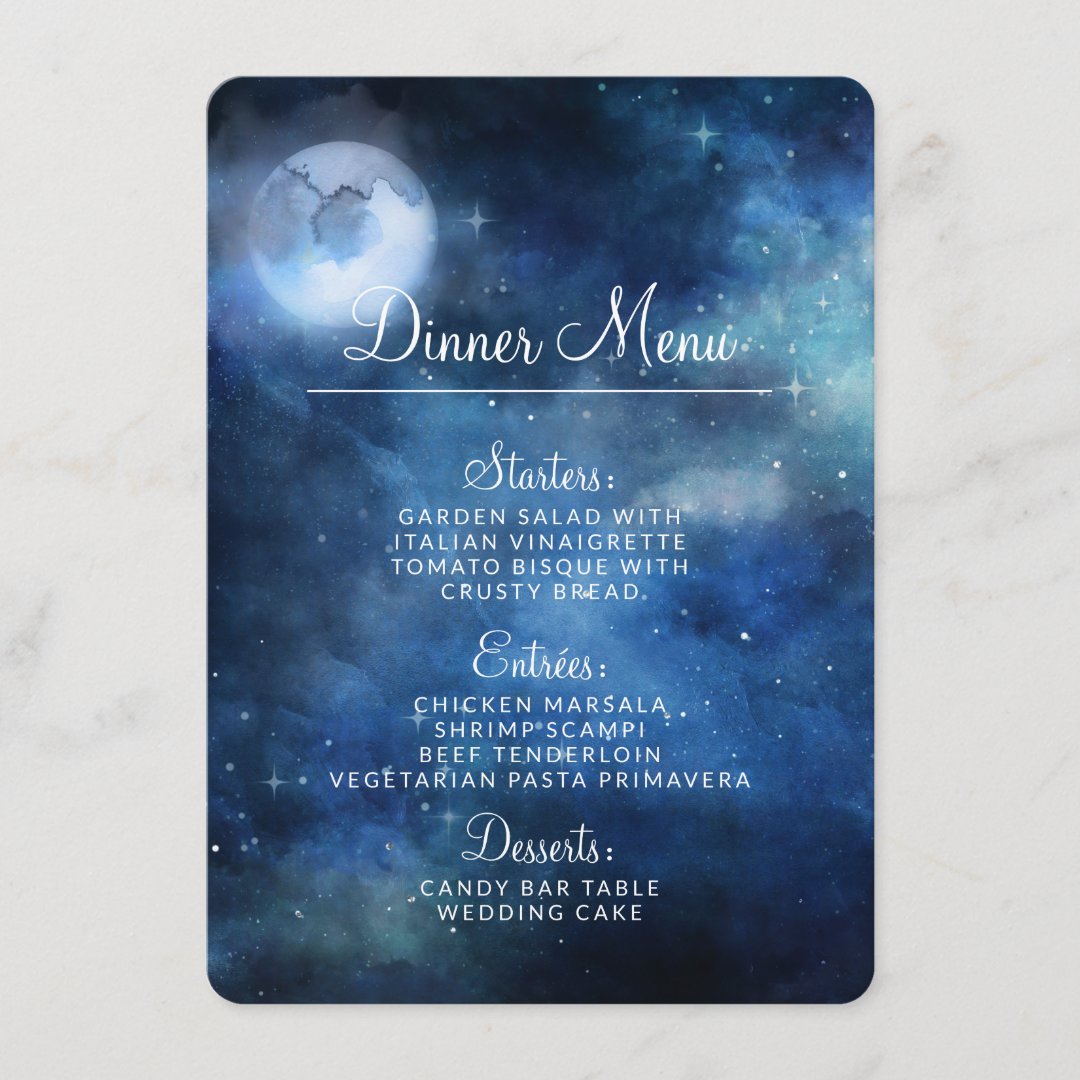Lunar Sky Full Moon Celestial Galaxy Stars Dinner Menu | Zazzle