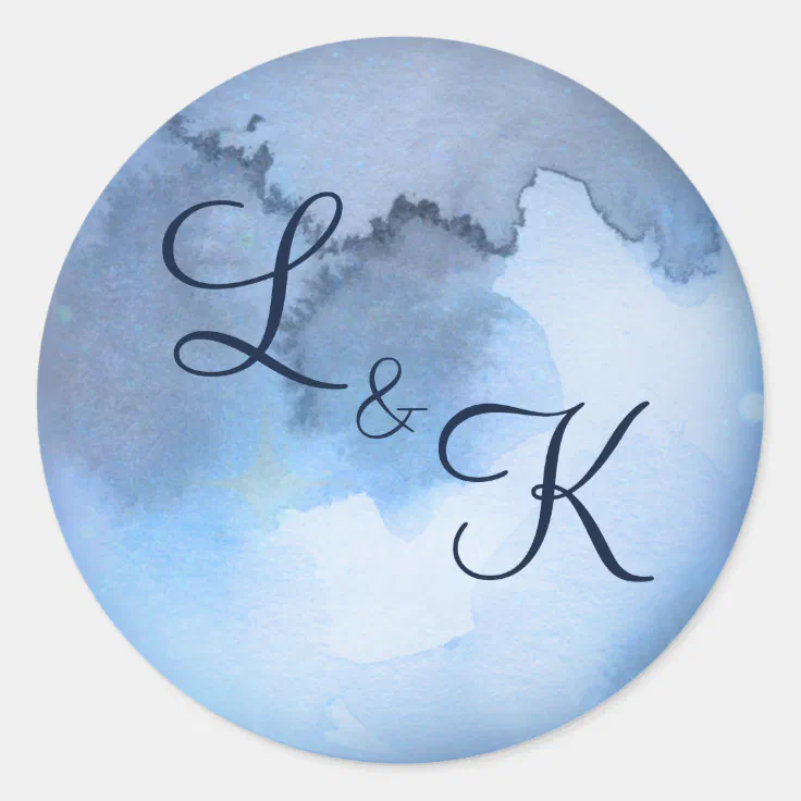 Lunar Sky Full Moon Celestial Monogram Wedding Classic Round Sticker ...