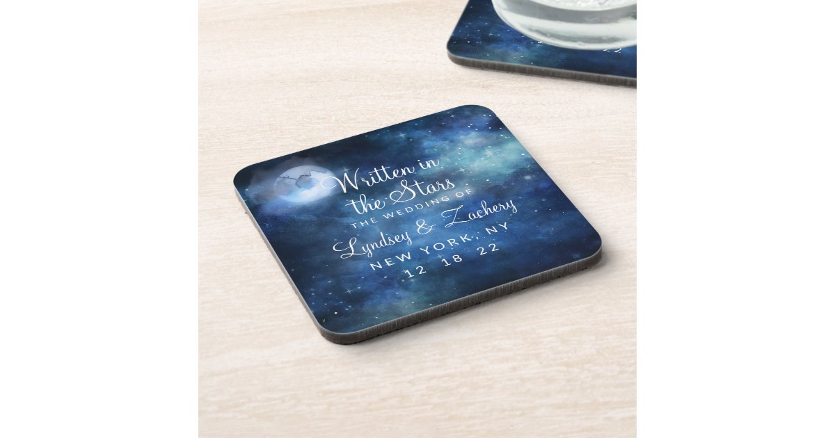 Lunar Sky Full Moon Celestial Wedding Monogram Beverage Coaster | Zazzle