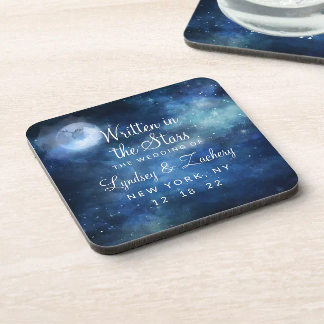 Lunar Sky Full Moon Celestial Wedding Monogram Beverage Coaster | Zazzle