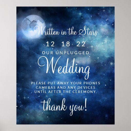 Lunar Sky Full Moon Unplugged Wedding Table Sign | Zazzle