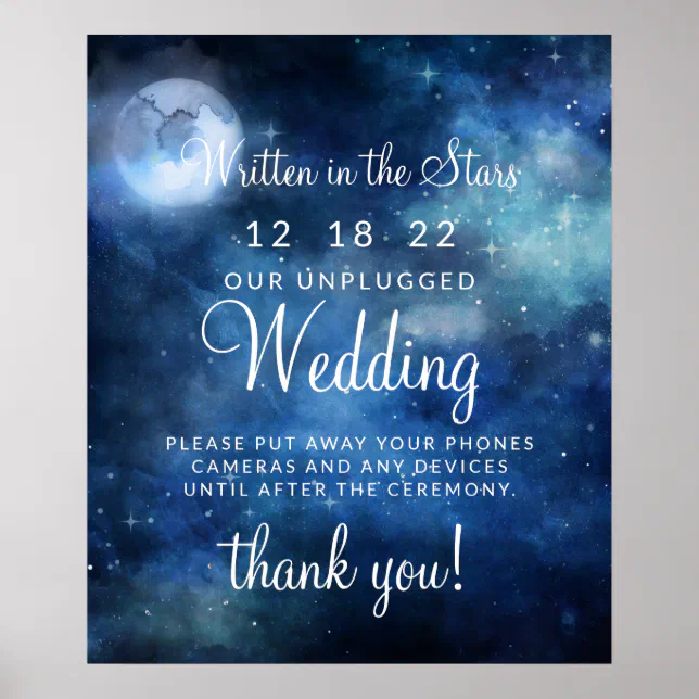 Lunar Sky Full Moon Unplugged Wedding Table Sign | Zazzle