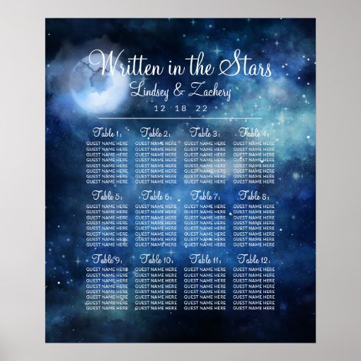 Lunar Sky Full Moon Wedding Table Seating Chart | Zazzle
