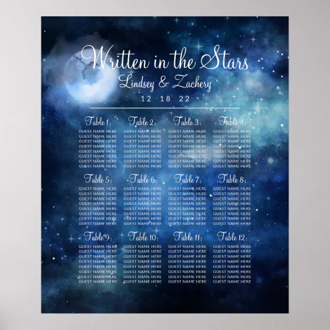 Lunar Sky Full Moon Wedding Table Seating Chart | Zazzle