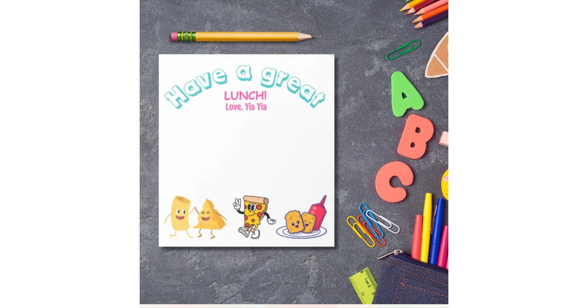 Lunch time love for kids personalized food cartoon notepad | Zazzle