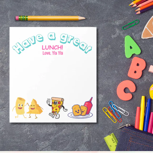 Lunch time love for kids personalized food cartoon notepad | Zazzle