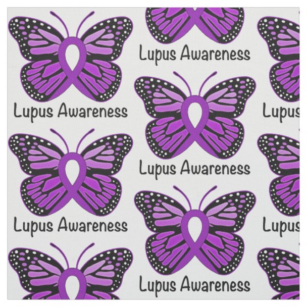 Lupus Awareness Ribbon with Butterfly Fabric | Zazzle