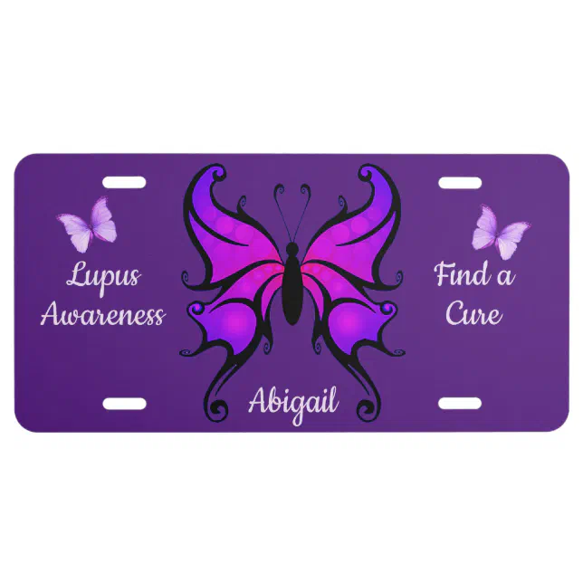 Lupus Awareness Support Purple Add Name Butterfly License Plate | Zazzle