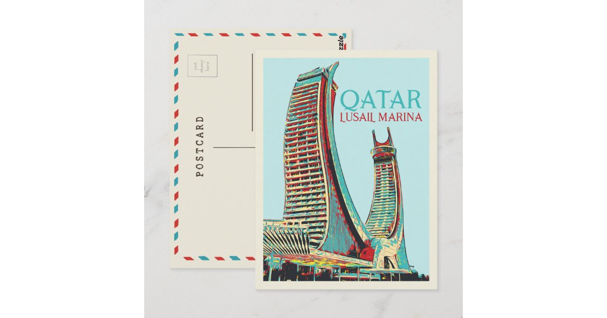 Lusail Marina buildings illustration Qatar Postcar Postcard | Zazzle