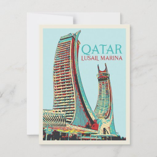 Lusail Marina buildings illustration Qatar Postcar Postcard | Zazzle
