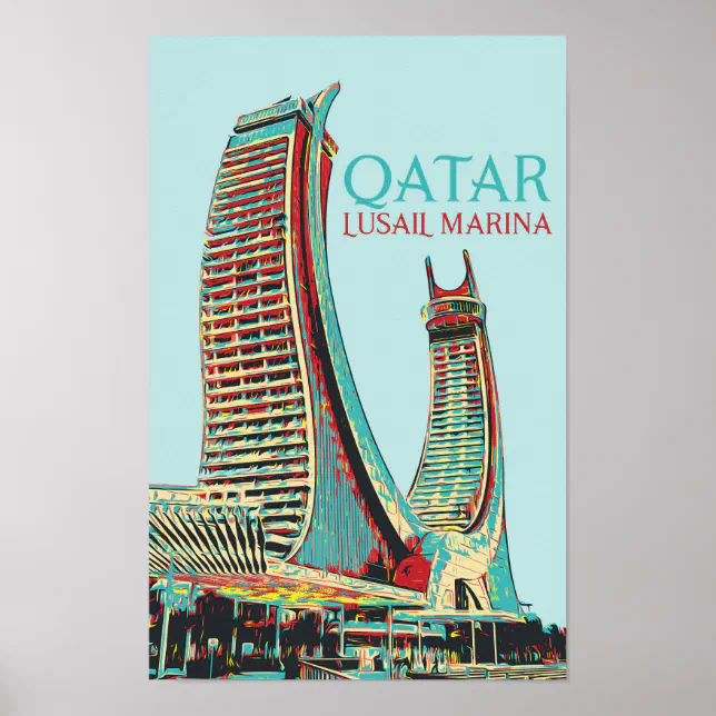 Lusail Marina buildings illustration Qatar Poster | Zazzle