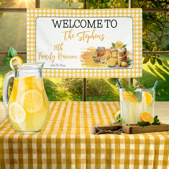 Luscious Lemon Cake Ginger Tea Family Reunion Banner | Zazzle
