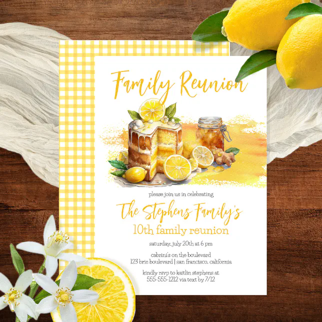 Luscious Lemon Cake Ginger Tea Family Reunion Invitation | Zazzle