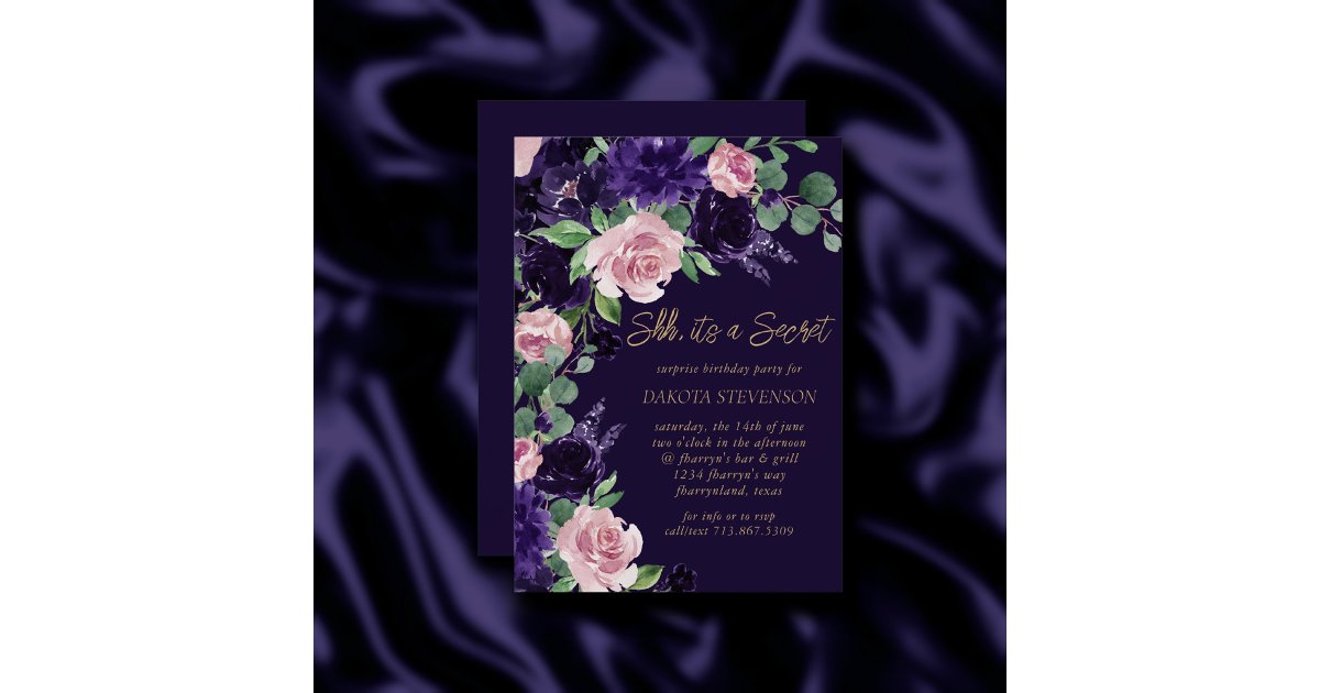 Lush Blossom | Purple and Pink Rose Surprise Party Invitation | Zazzle