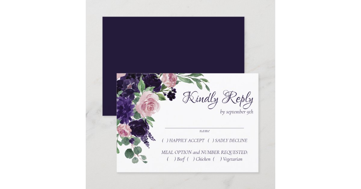 Lush Blossoms | Pink and Purple Floral Entree RSVP Card | Zazzle