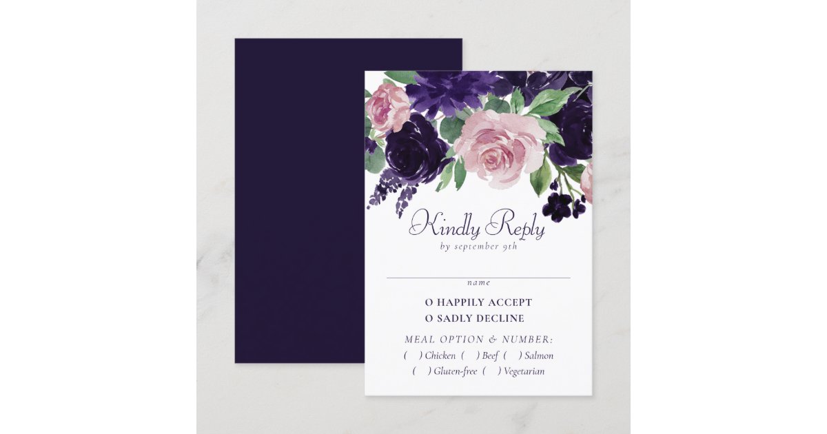 Lush Blossoms | Purple and Pink Rose Floral Entree RSVP Card | Zazzle