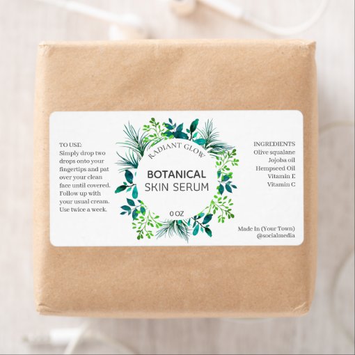 Lush Botanical Watercolor Leaves Serum Labels | Zazzle